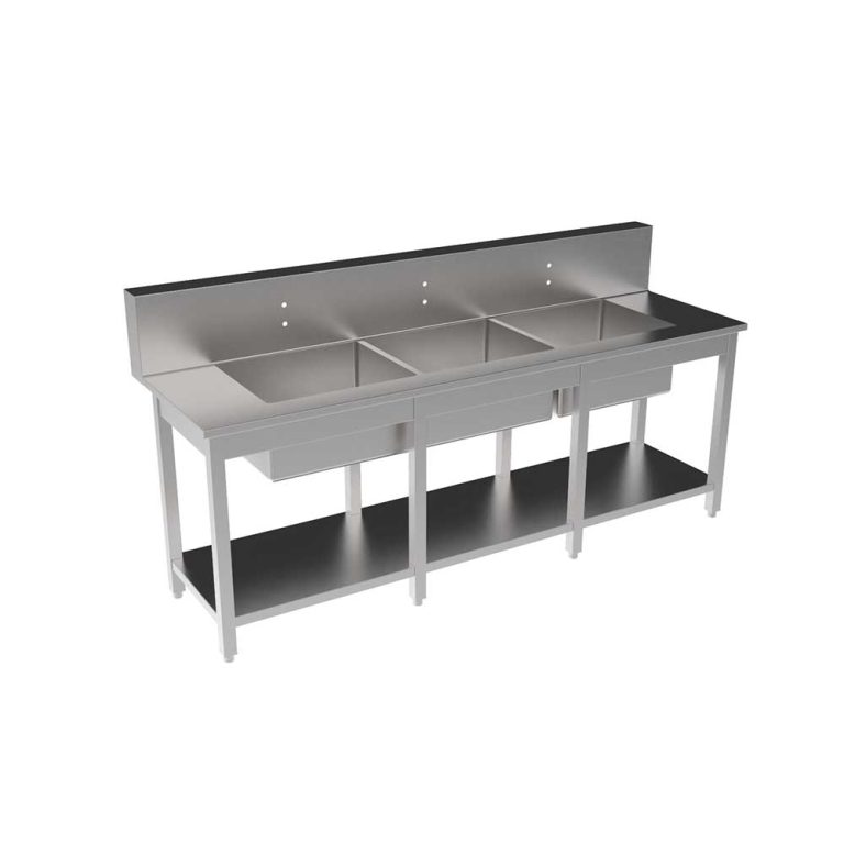 SCUL-96-3B-DLX Stainless Steel Scullery w/3 Integral Sink Bowls - Inter ...